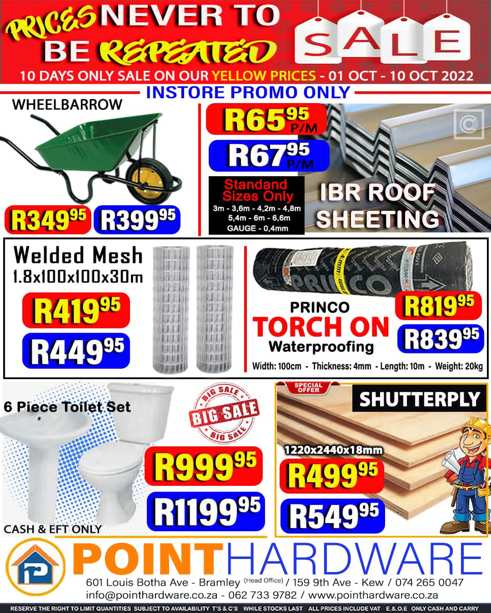 Never to be repeated Point hardware 10 Day deal – POINT HARDWARE - JHB
